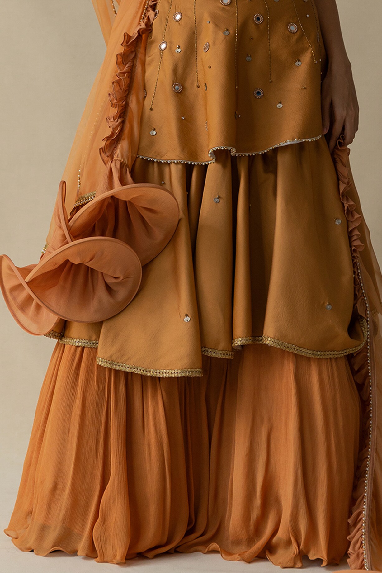 Rust Chiffon Wedding Lehenga Set by Merge Design at Pernia's Pop Up ...