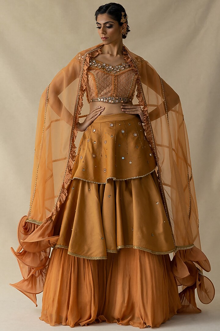 Rust Chiffon Wedding Lehenga Set by Merge Design at Pernia's Pop Up ...