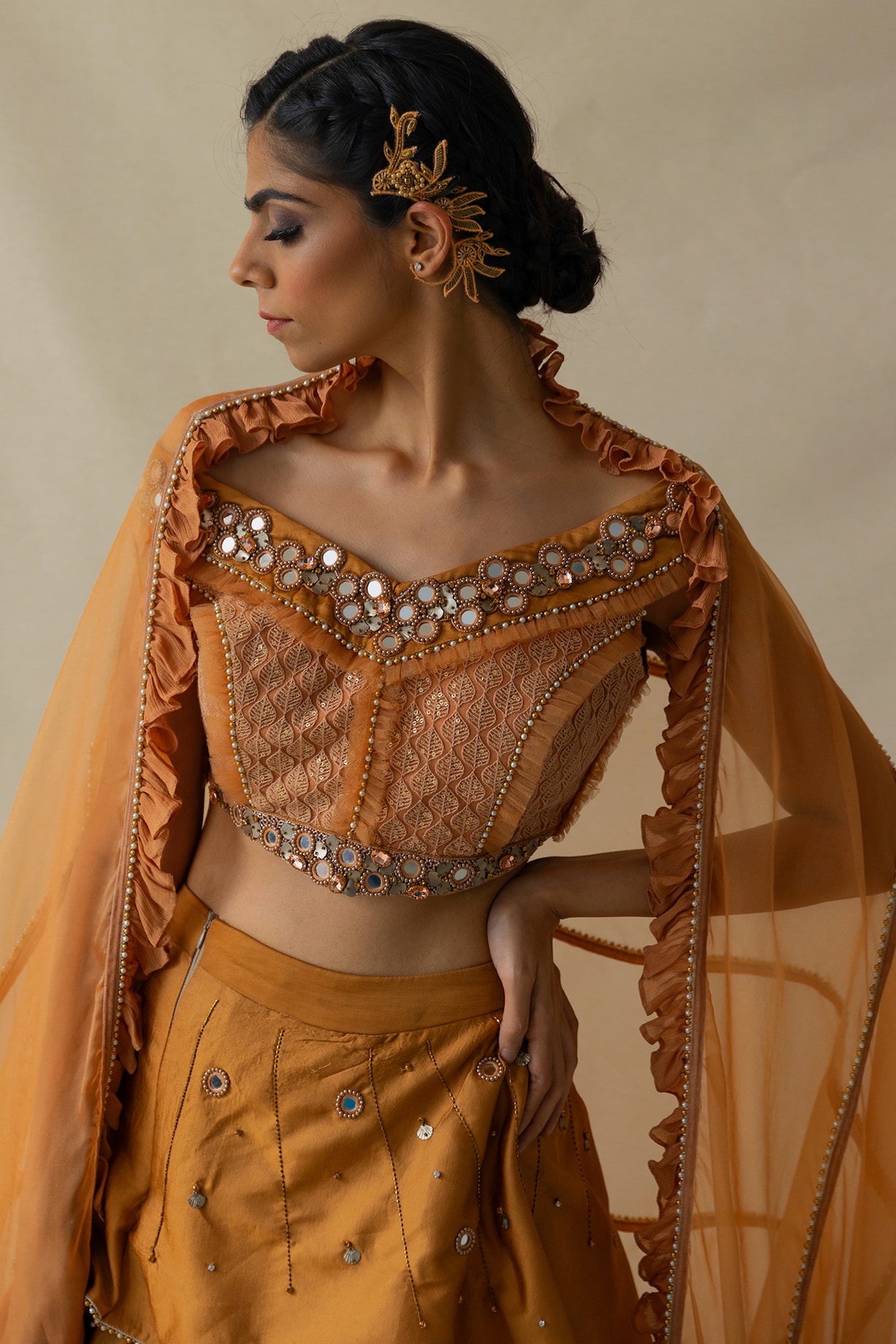 Rust Chiffon Wedding Lehenga Set by Merge Design at Pernia's Pop Up ...