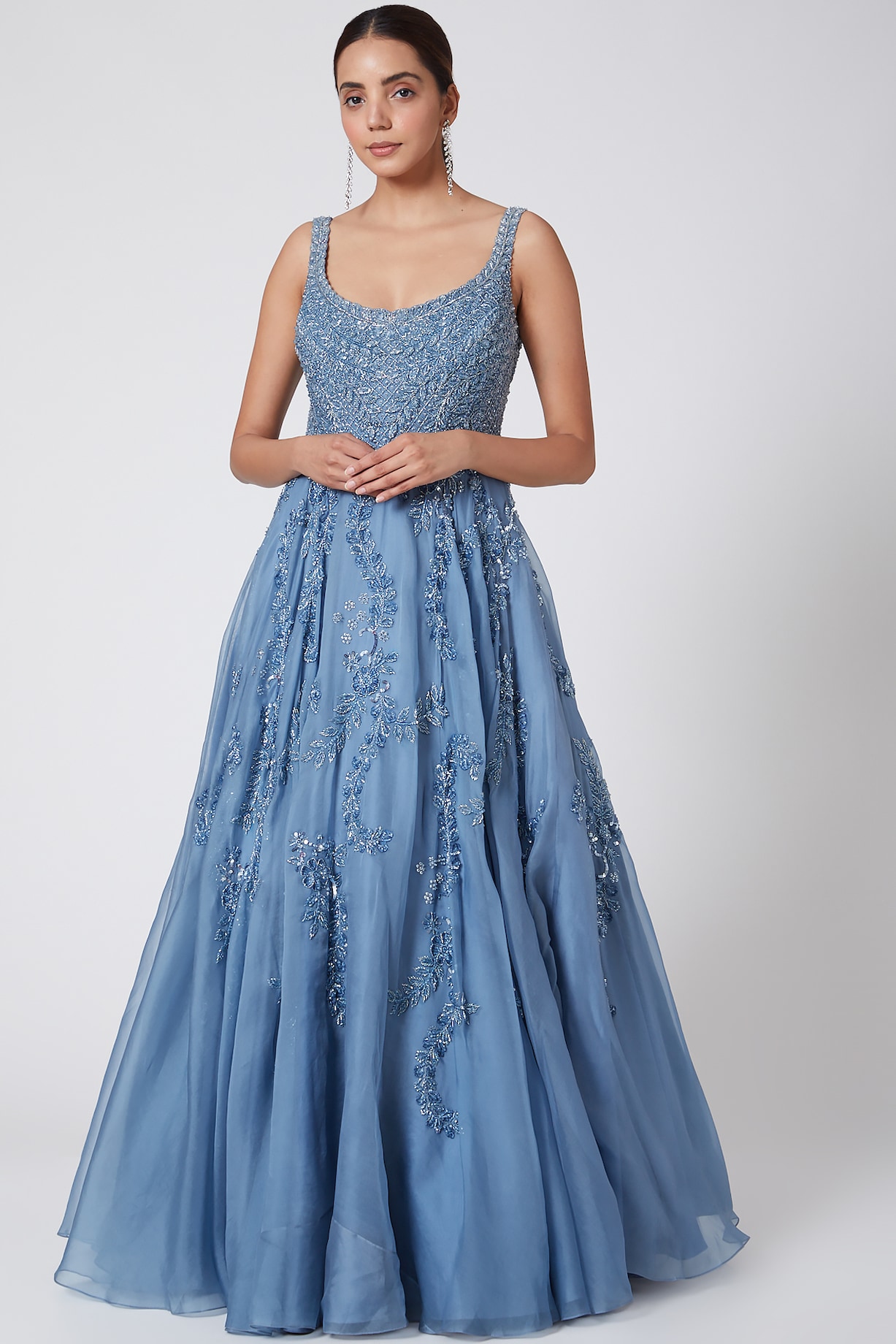 Smokey Blue Embroidered Gown by Mirroir at Pernia's Pop Up Shop 2024
