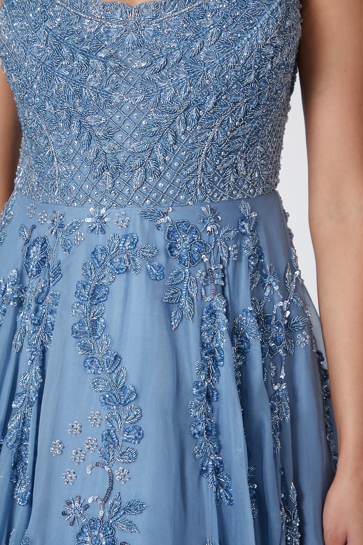 Smokey Blue Embroidered Gown by Mirroir at Pernia's Pop Up Shop 2024