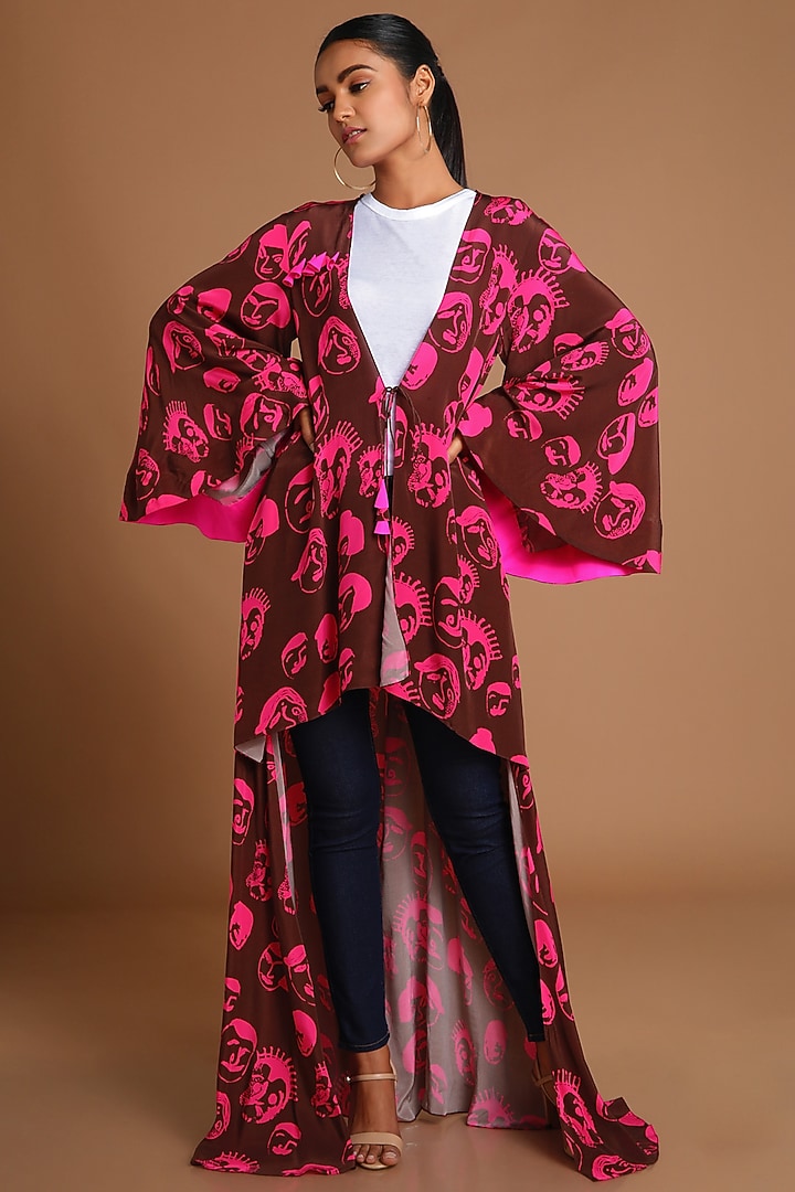 Brown Printed High-Low Jacket by Masaba at Pernia's Pop Up Shop 2025