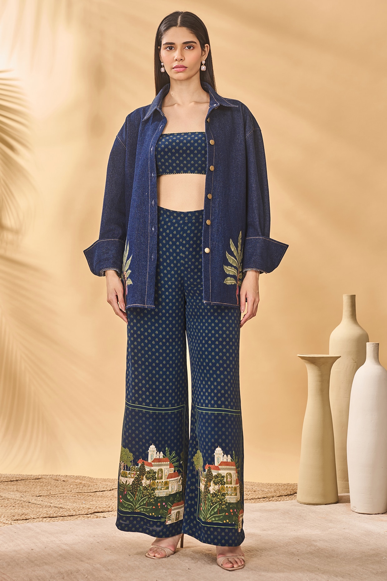 Midnight Blue Denim Home Placement Straight-Fit Trousers by Masaba at ...