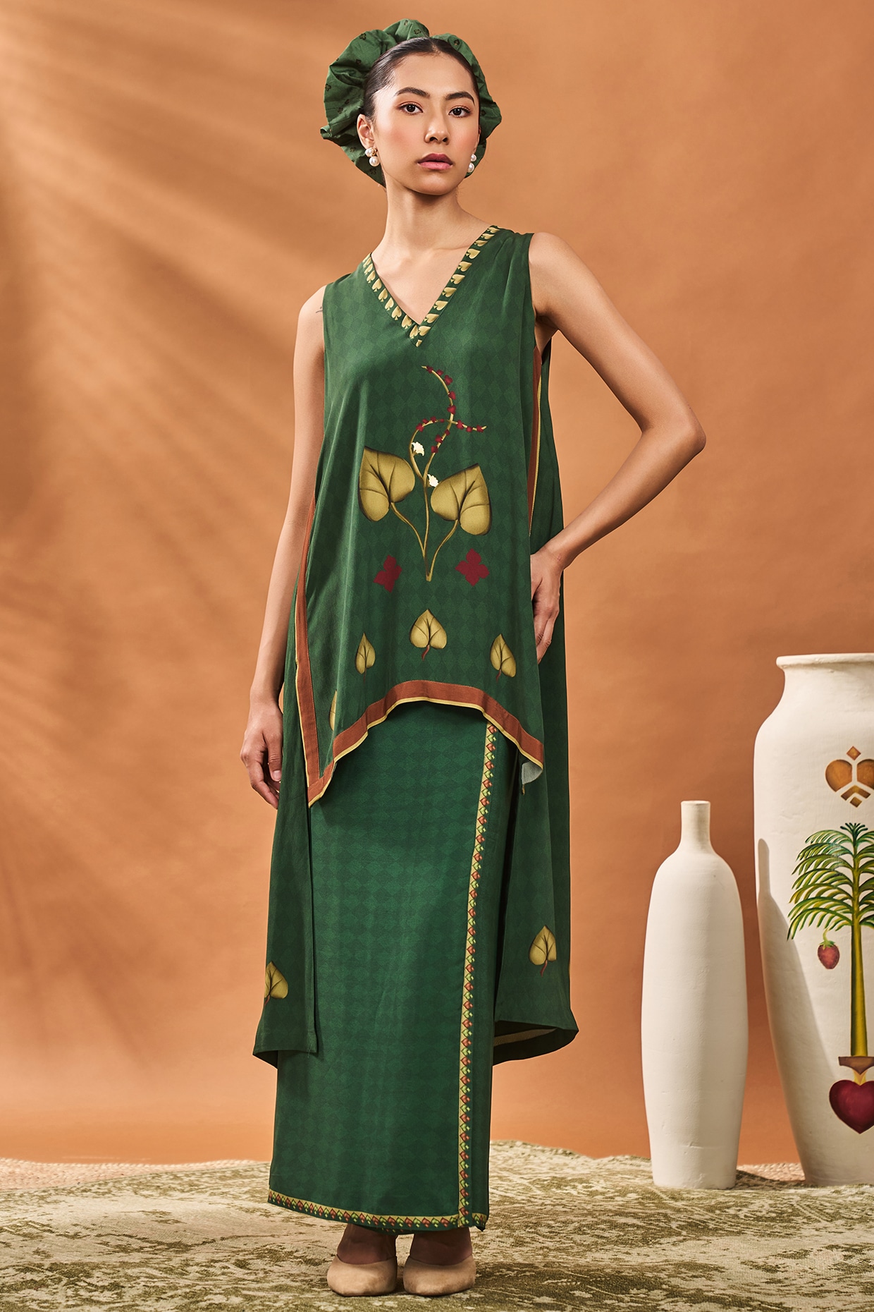 Green Crepe Silk Digital Printed Veshti Set by Masaba at Pernia's Pop ...