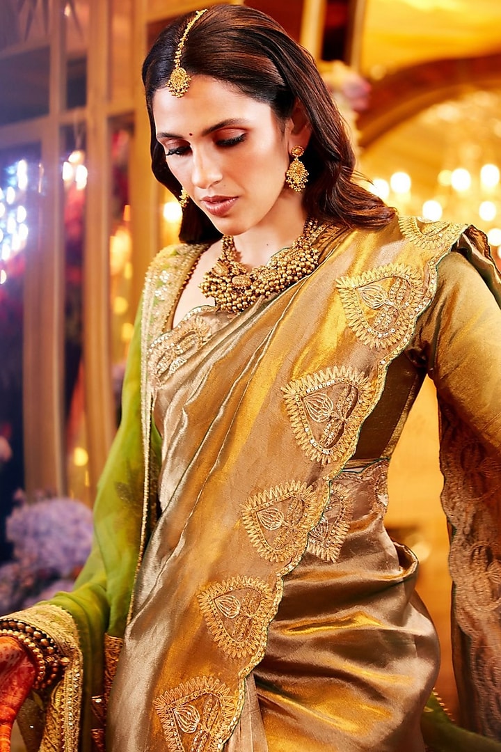 Green Tissue Pitta & Gota Work Saree Set by Masaba at Pernia's Pop Up ...