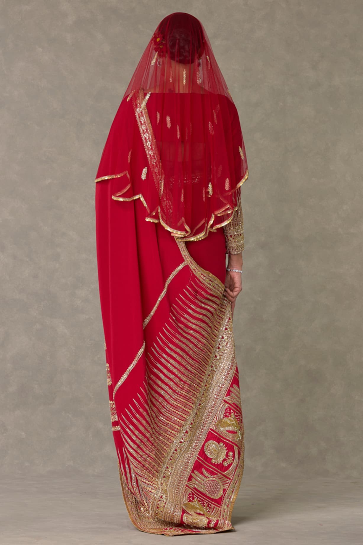 Red Son-Patti Crepe Silk Motif Embroidered Saree Set by Masaba at ...