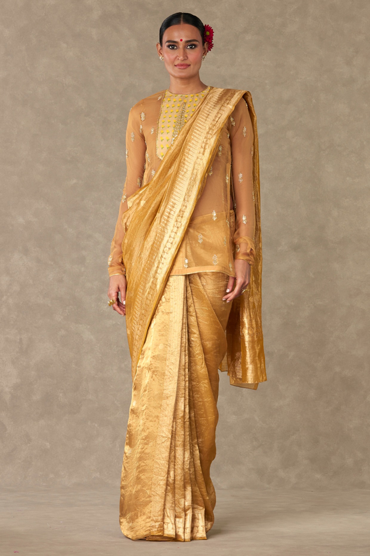 Golden Yellow Sunheri Tissue Saree Set by Masaba at Pernia's Pop Up ...