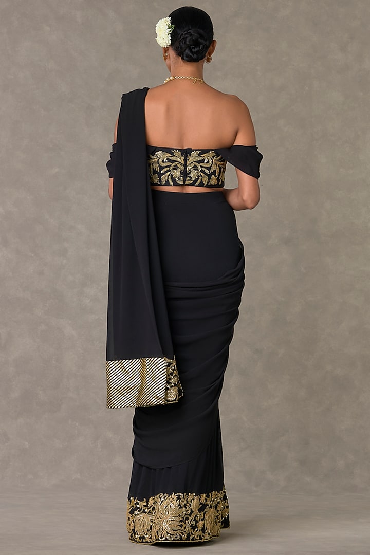 Black Georgette Sitara Work Pre-Stitched Saree Set Design by Masaba at ...