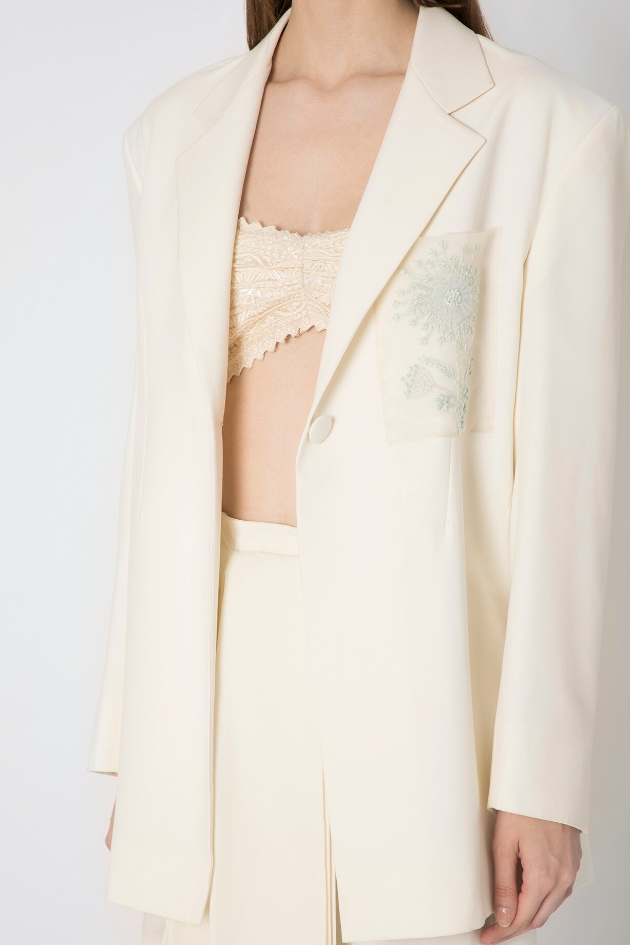 Ivory Embroidered Bustier With Draped Skirt & Blazer by Masaba at ...