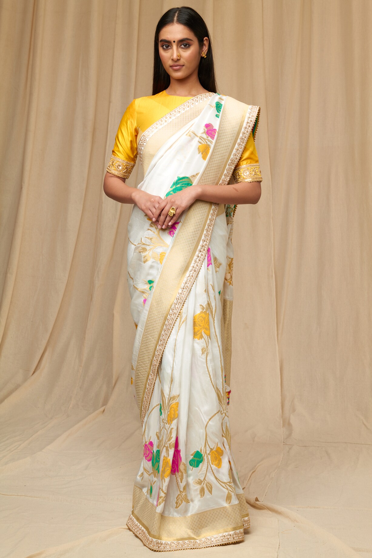 Ivory Embroidered Saree Set by Masaba at Pernia's Pop Up Shop 2024