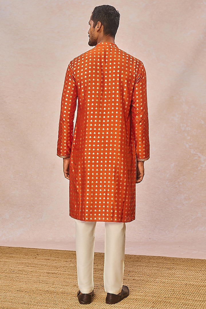 Rust Raw Silk Foil Printed Kurta Set by Masaba Men at Pernia's Pop Up ...