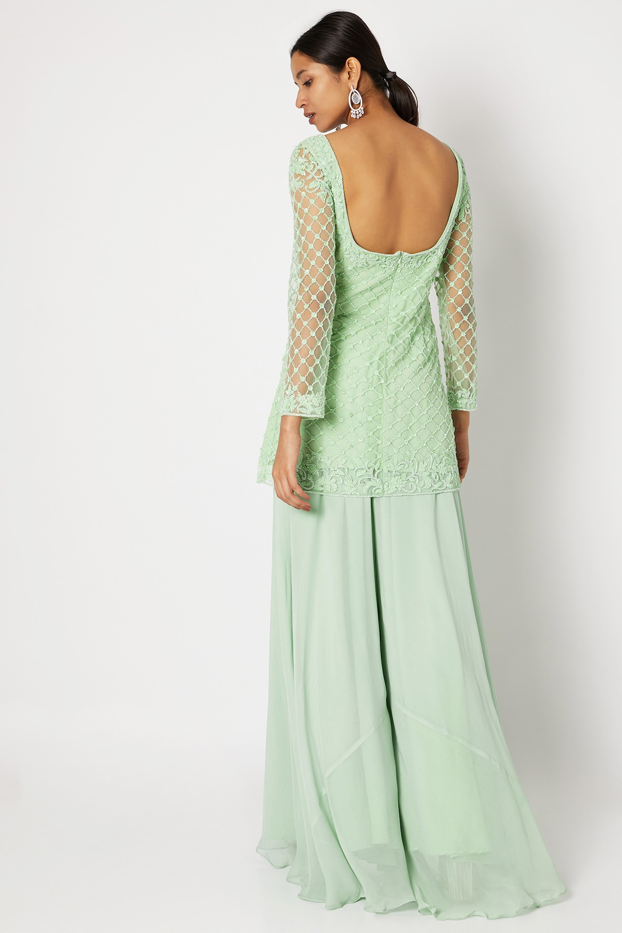 Mint Green Hand Embroidered Sharara Set by Premya by Manishii at Pernia ...