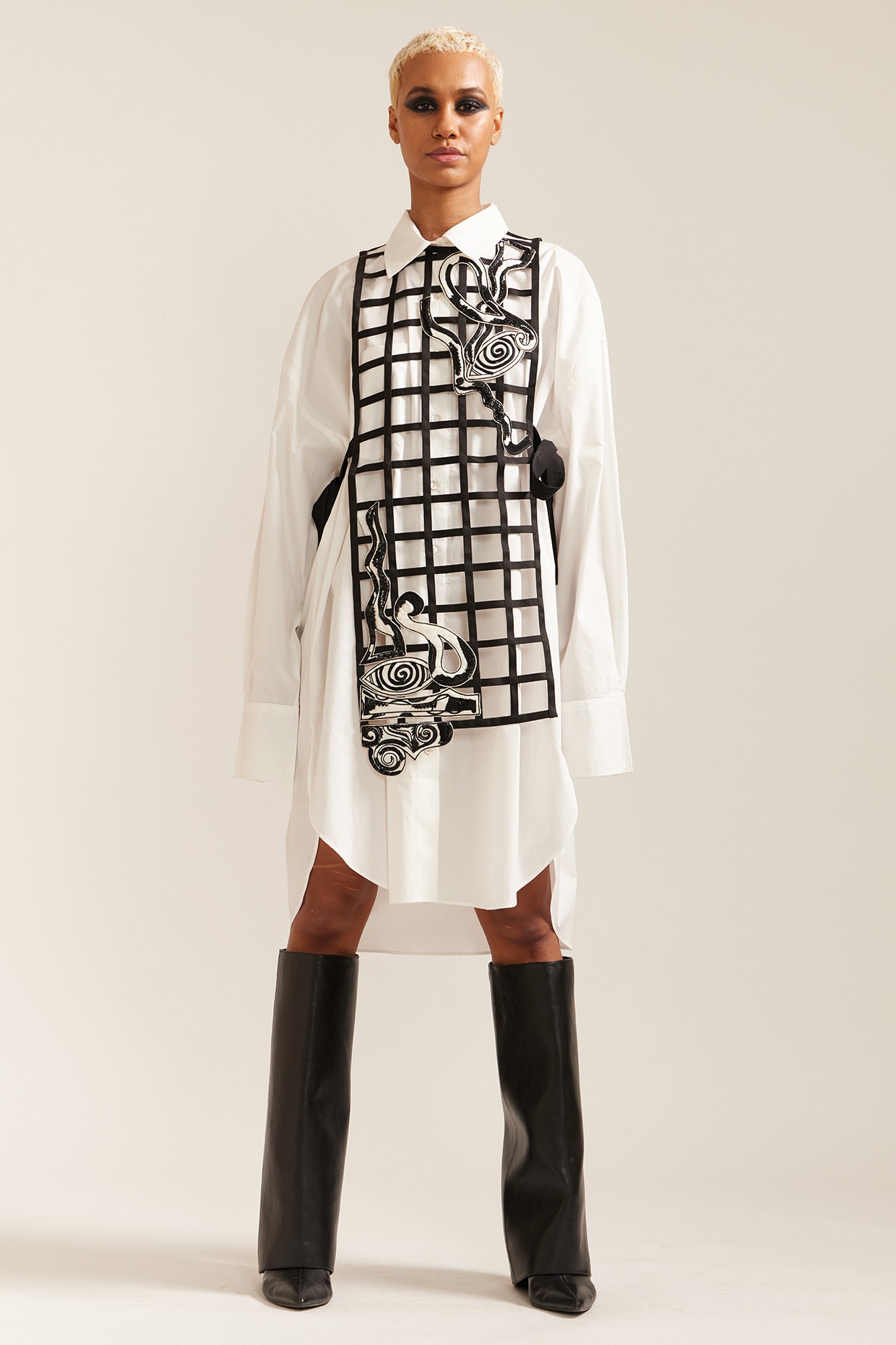 Black Nylon Grid Bib With Shirt Dress by Mini Sondhi at Pernia's Pop Up ...