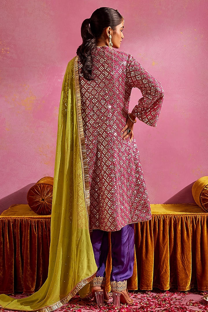 Rani Pink Georgette Embellished Kurta Set Design by Mustard Moon by ...