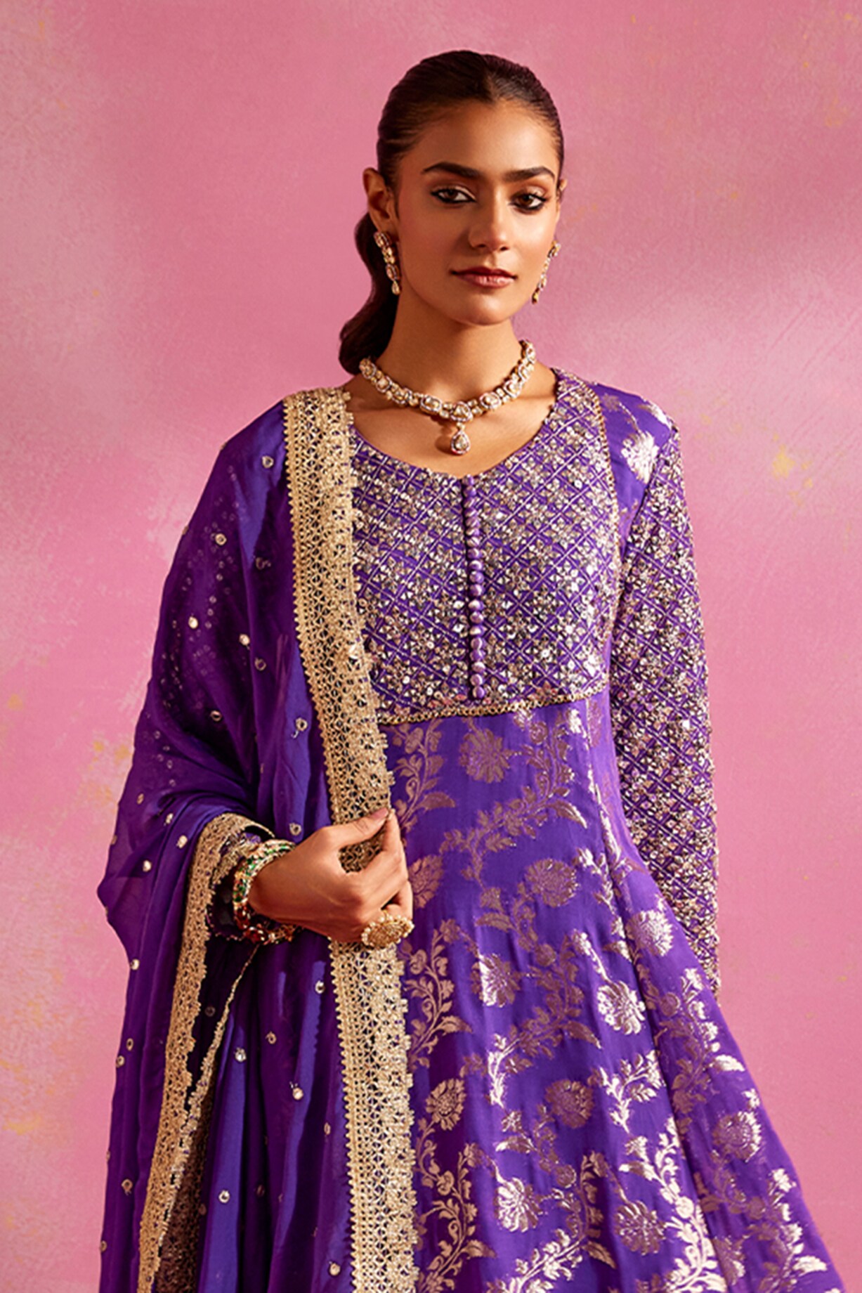 Purple Banarasi Anarkali Set by Mustard Moon by Neyha and Vrinda at ...
