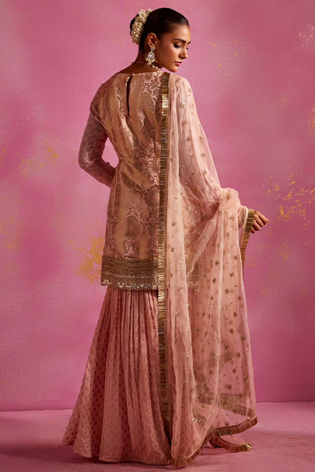 Blush Pink Lurex Dobby Sharara Set by Mustard Moon by Neyha and Vrinda ...