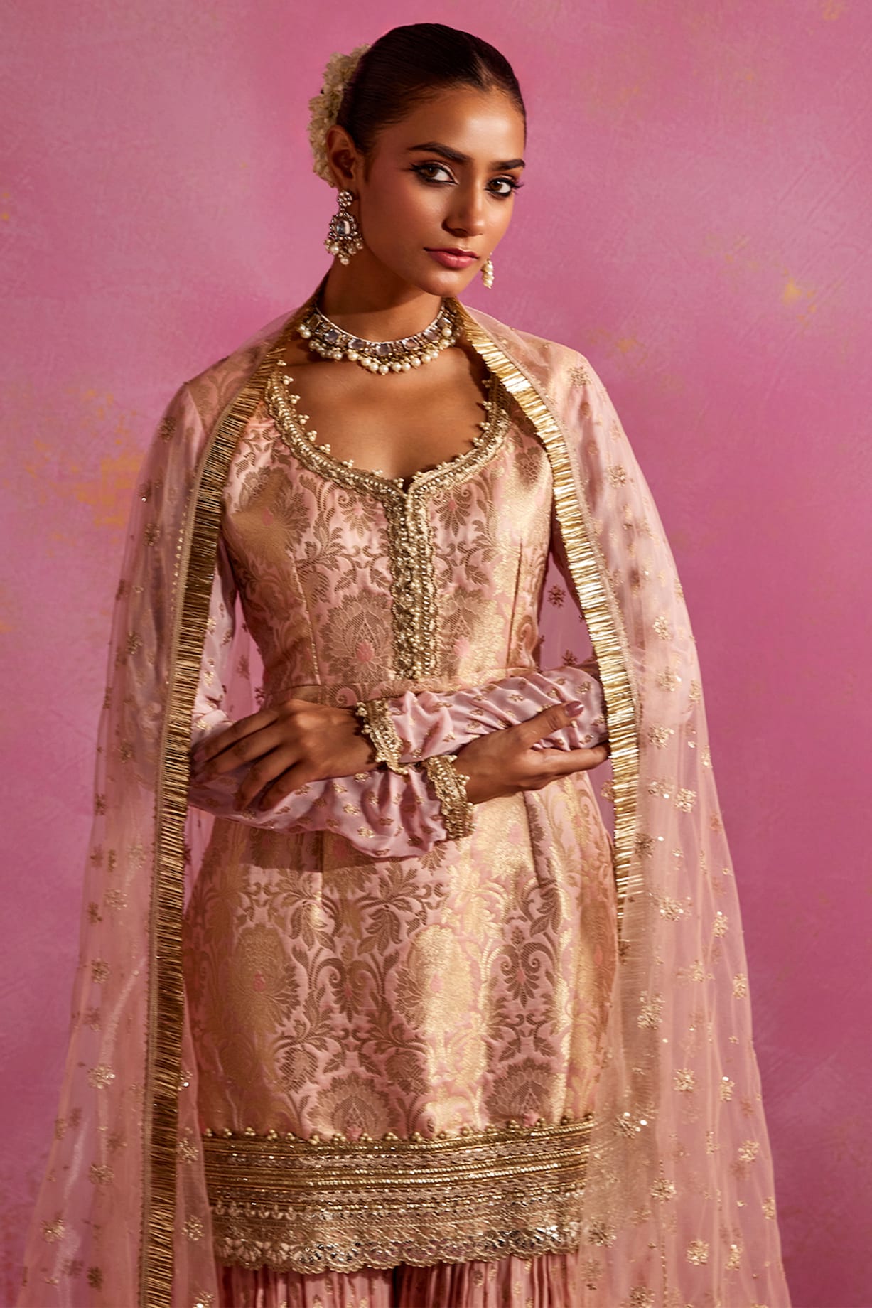 Blush Pink Lurex Dobby Sharara Set by Mustard Moon by Neyha and Vrinda ...