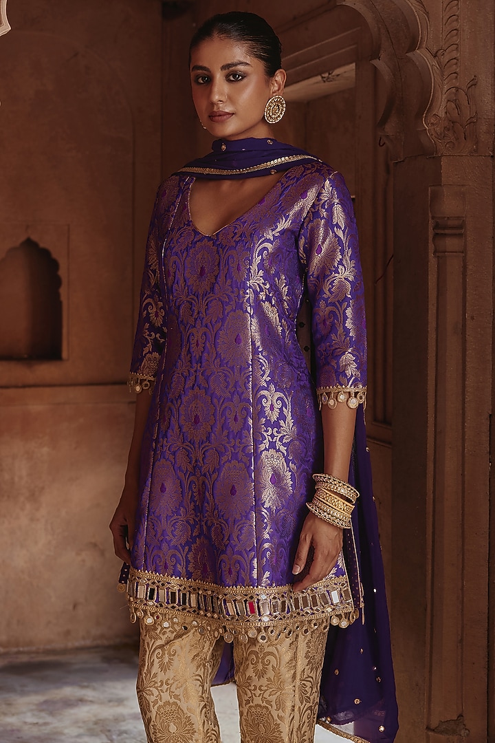 Purple Banarasi Brocade Embroidered Kurta Set by Mustard Moon by Neyha ...