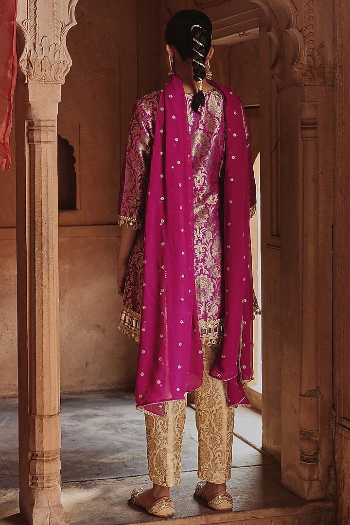 Plum Banarasi Brocade Embroidered Kurta Set by Mustard Moon by Neyha ...