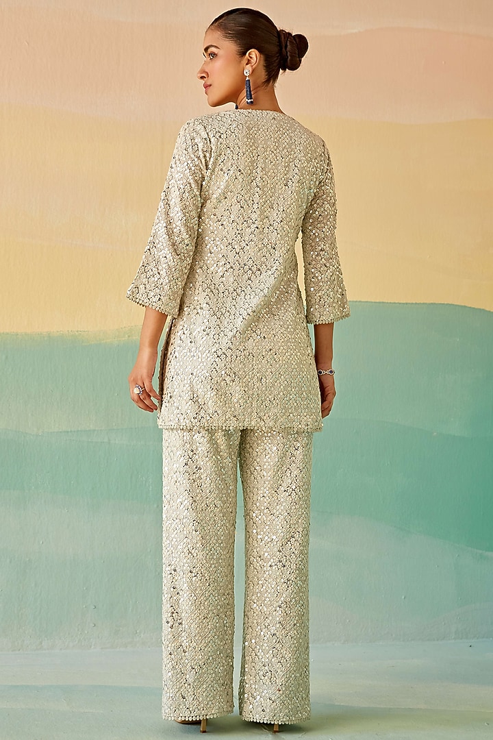 Dusky Blue Georgette Embroidered Co-Ord Set by Mustard Moon by Neyha ...