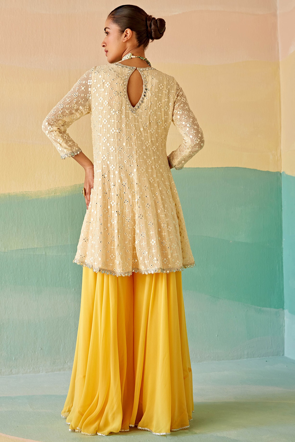 Yellow Georgette Sharara Set by Mustard Moon by Neyha and Vrinda at ...