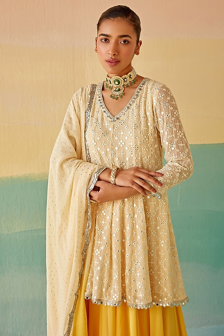 Yellow Georgette Sharara Set by Mustard Moon by Neyha and Vrinda at ...