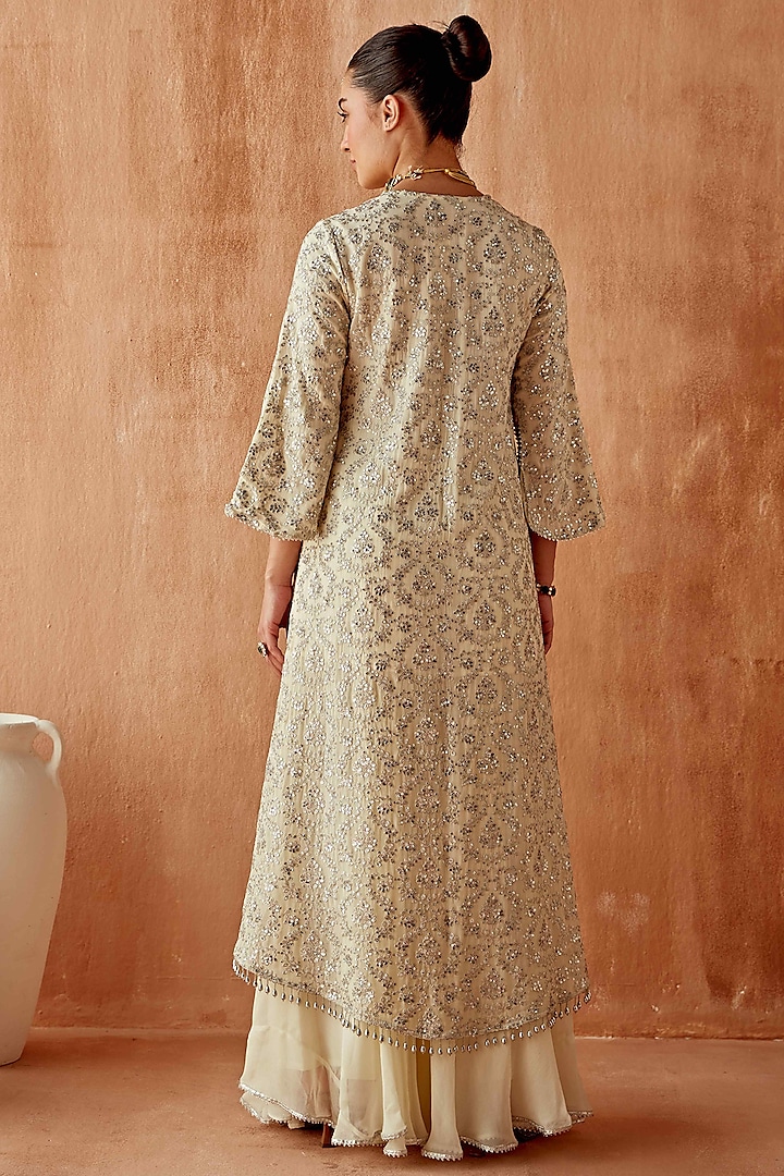 Ivory Georgette Flowy Sharara Set Design by Mustard Moon by Neyha and ...