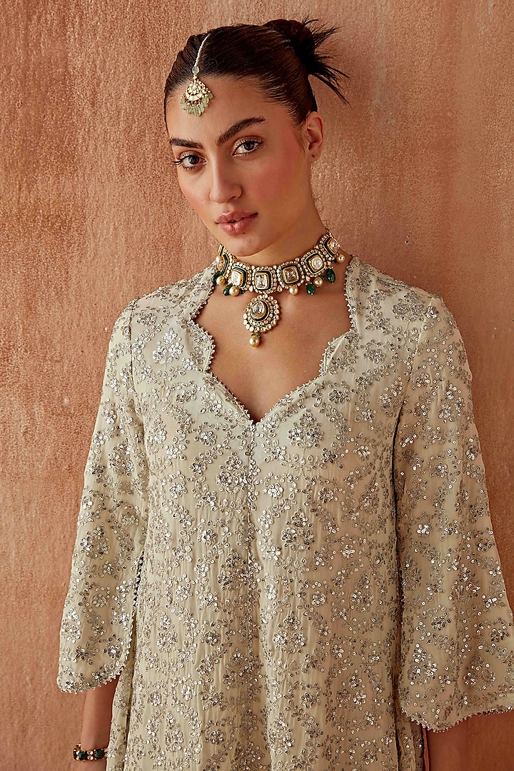 Ivory Georgette Flowy Sharara Set by Mustard Moon by Neyha and Vrinda ...