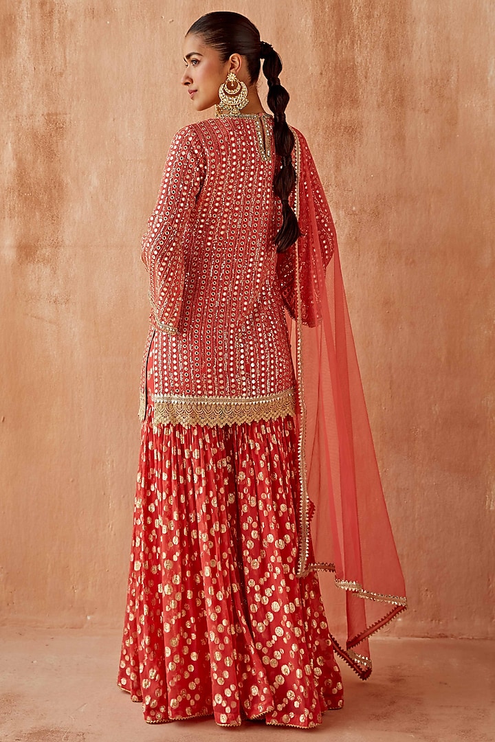 Coral Gold Lurex Sharara Set Design by Mustard Moon by Neyha and Vrinda ...