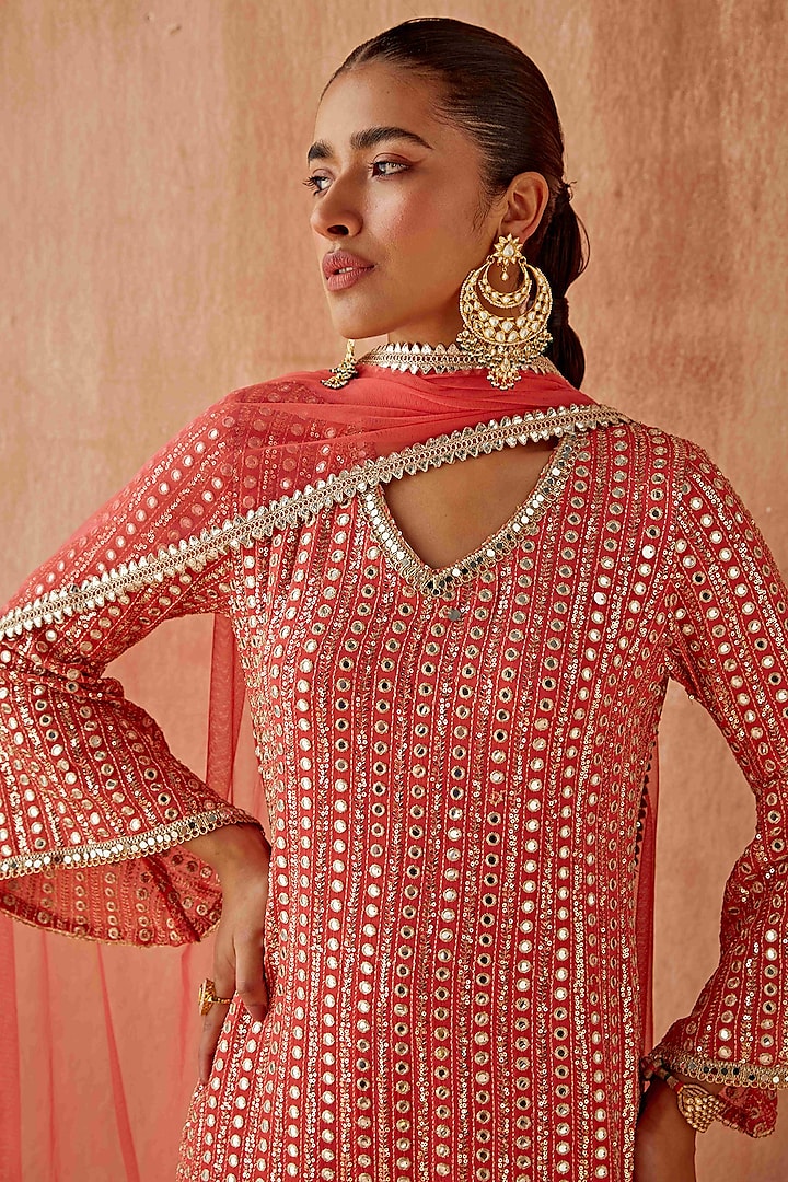 Coral Gold Lurex Sharara Set Design by Mustard Moon by Neyha and Vrinda ...