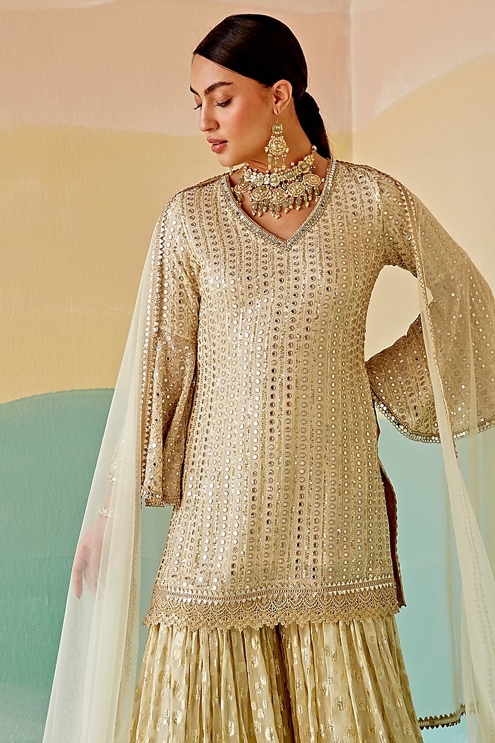 Ivory Georgette Sharara Set by Mustard Moon by Neyha and Vrinda at ...