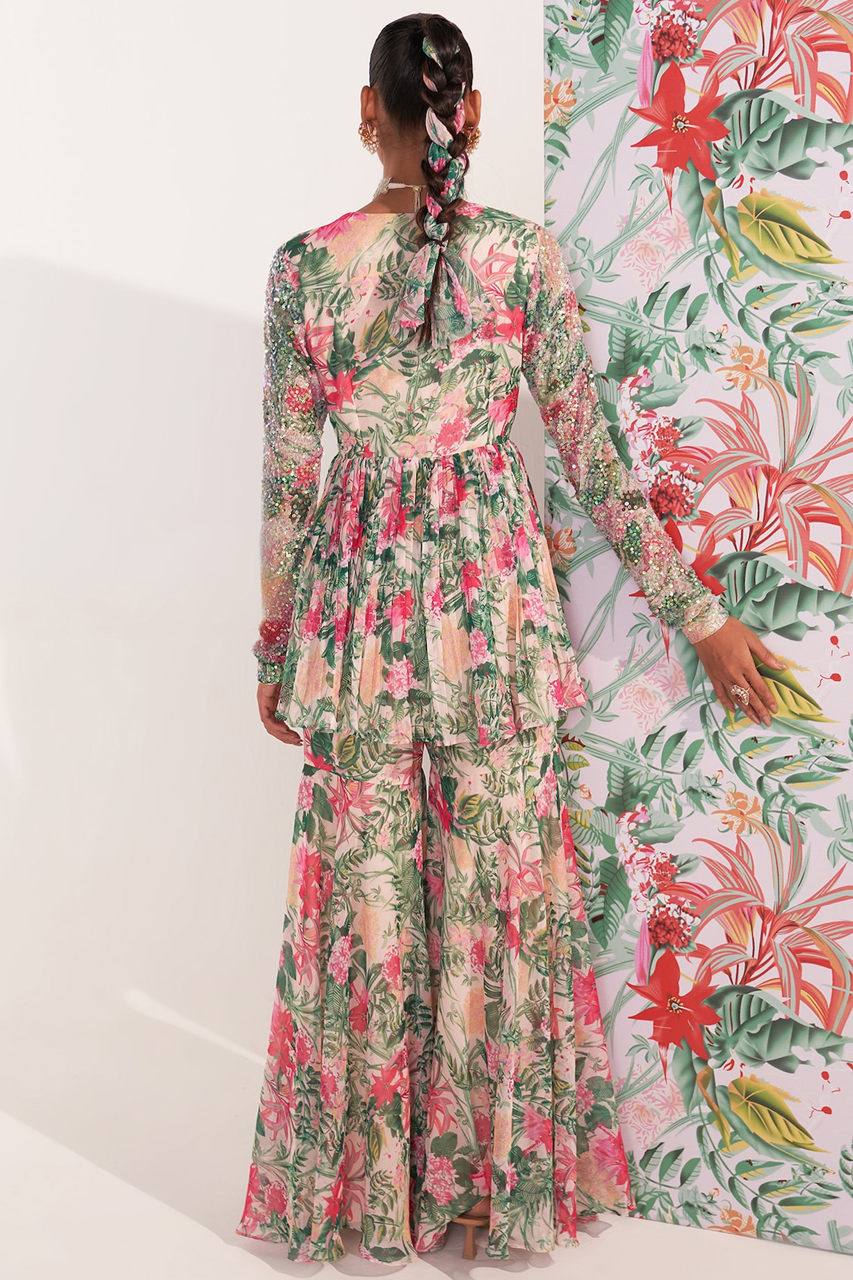 Green Chiffon Printed Sharara Set by Mustard Moon by Neyha and Vrinda ...