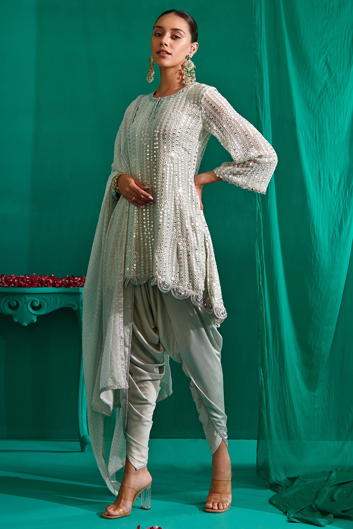Ice Blue Georgette Kurta Set by Mustard Moon by Neyha and Vrinda at ...