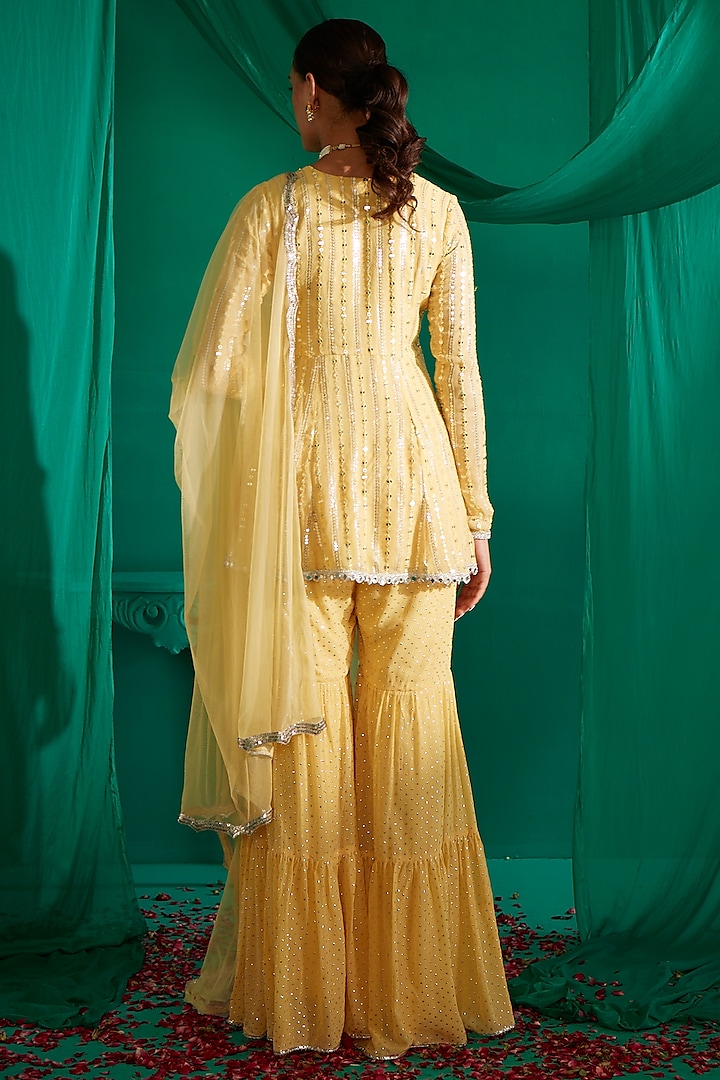 Yellow Georgette Sharara Set by Mustard Moon by Neyha and Vrinda at ...