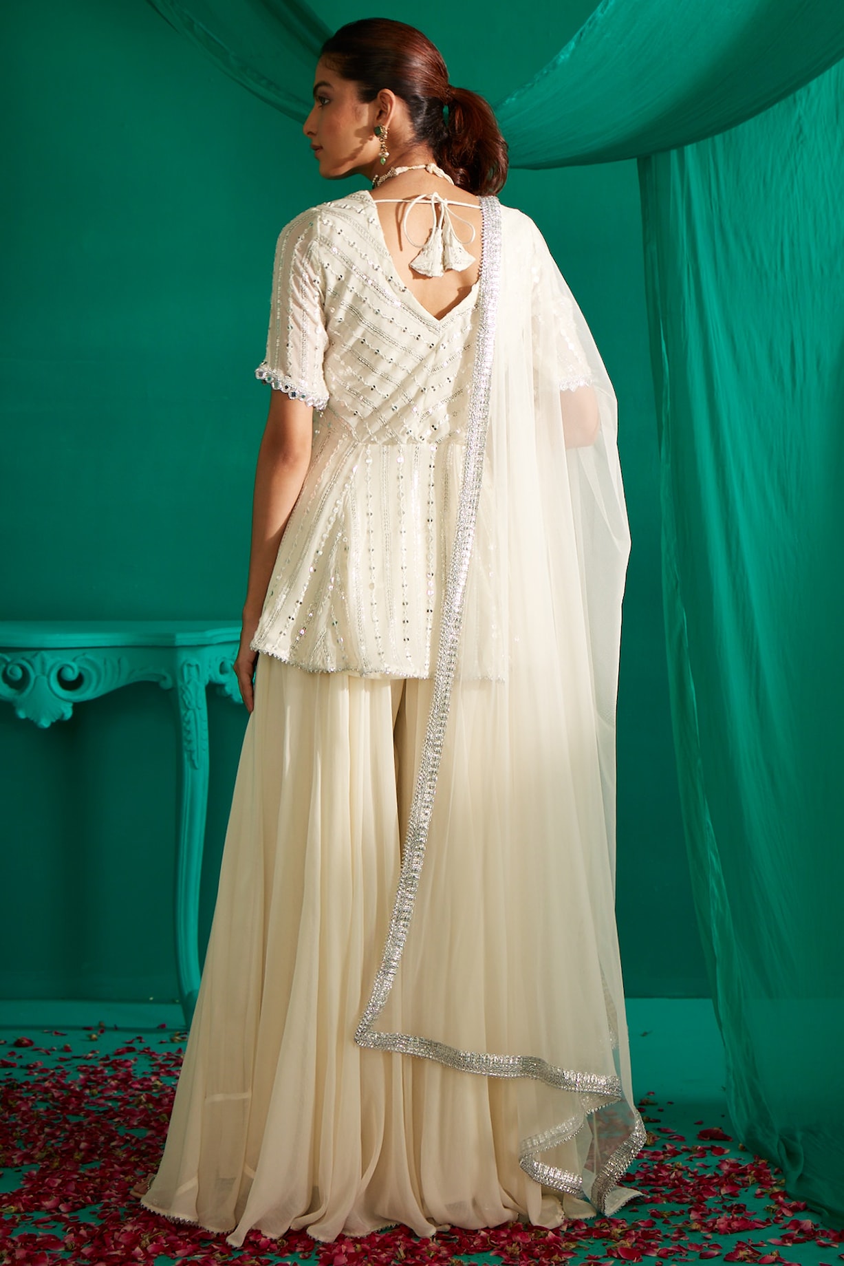 Ivory Georgette Sharara Set by Mustard Moon by Neyha and Vrinda at ...