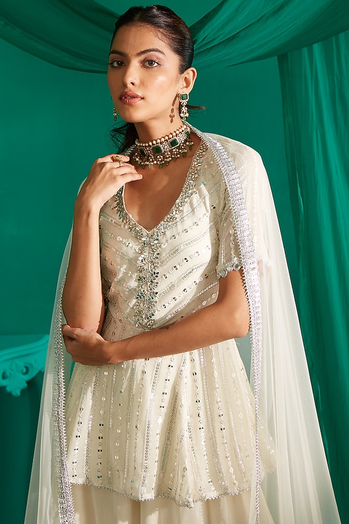 Ivory Georgette Sharara Set Design by Mustard Moon by Neyha and Vrinda ...