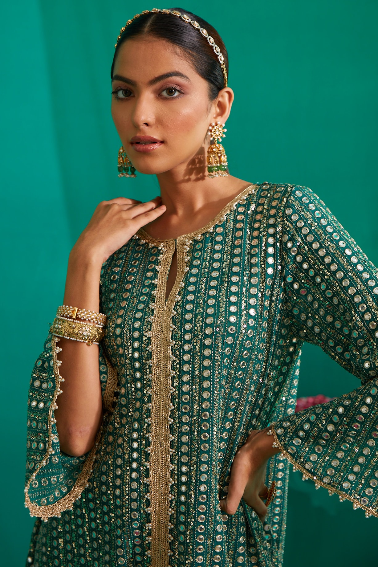 Emerald Green Embroidered Cape Set by Mustard Moon by Neyha and Vrinda ...
