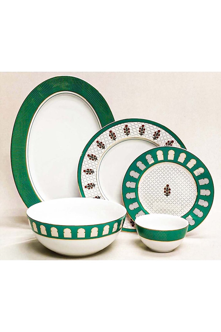 Green Porcelain Mughal Bagh Dinner Set by ICHKAN at Pernia's Pop Up ...
