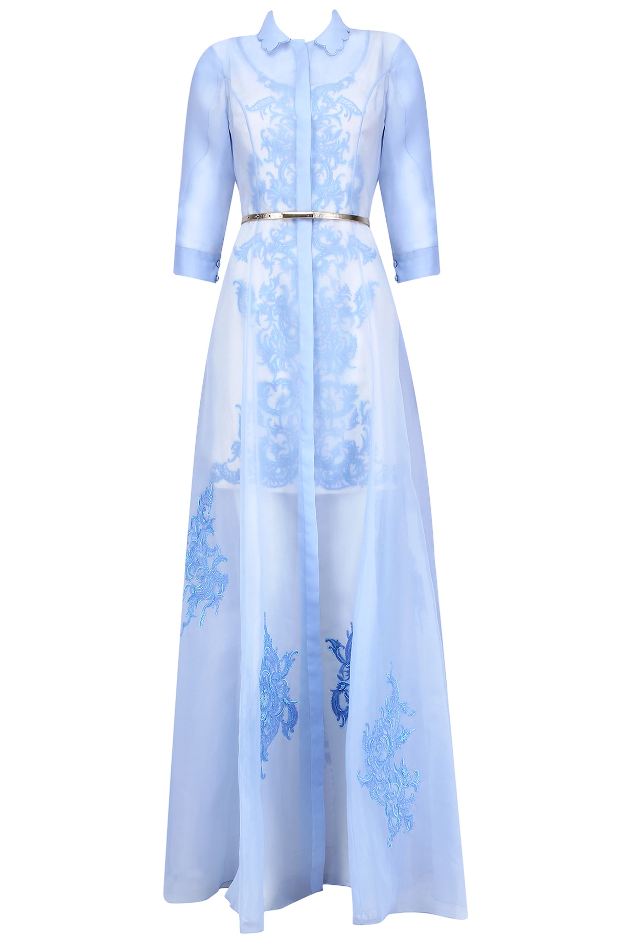 Ivory nouveau fitted dress with icy blue long jacket available only at ...