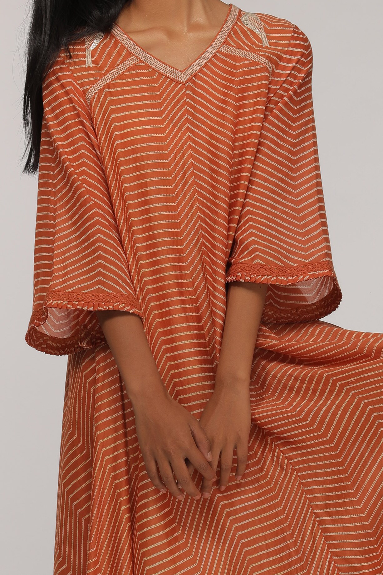 Rust Orange Printed Kurta Dress by Myoho at Pernia's Pop Up Shop 2024