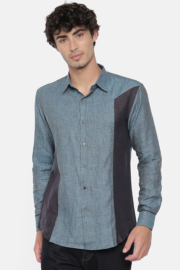 Cobalt Blue Linen Shirt by Mayank Modi at Pernia's Pop Up Shop 2025
