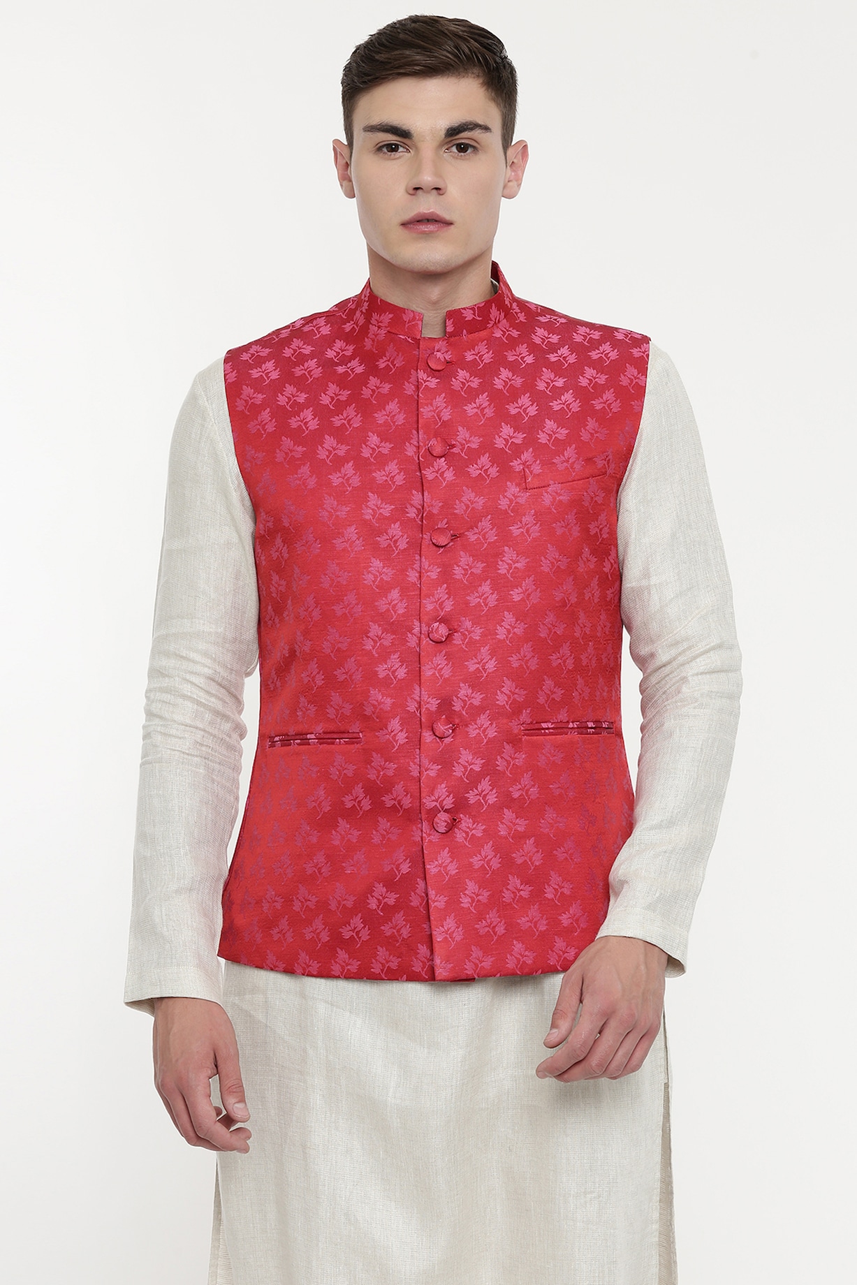Reddish Pink Modi Jacket by Mayank Modi at Pernia's Pop Up Shop 2025