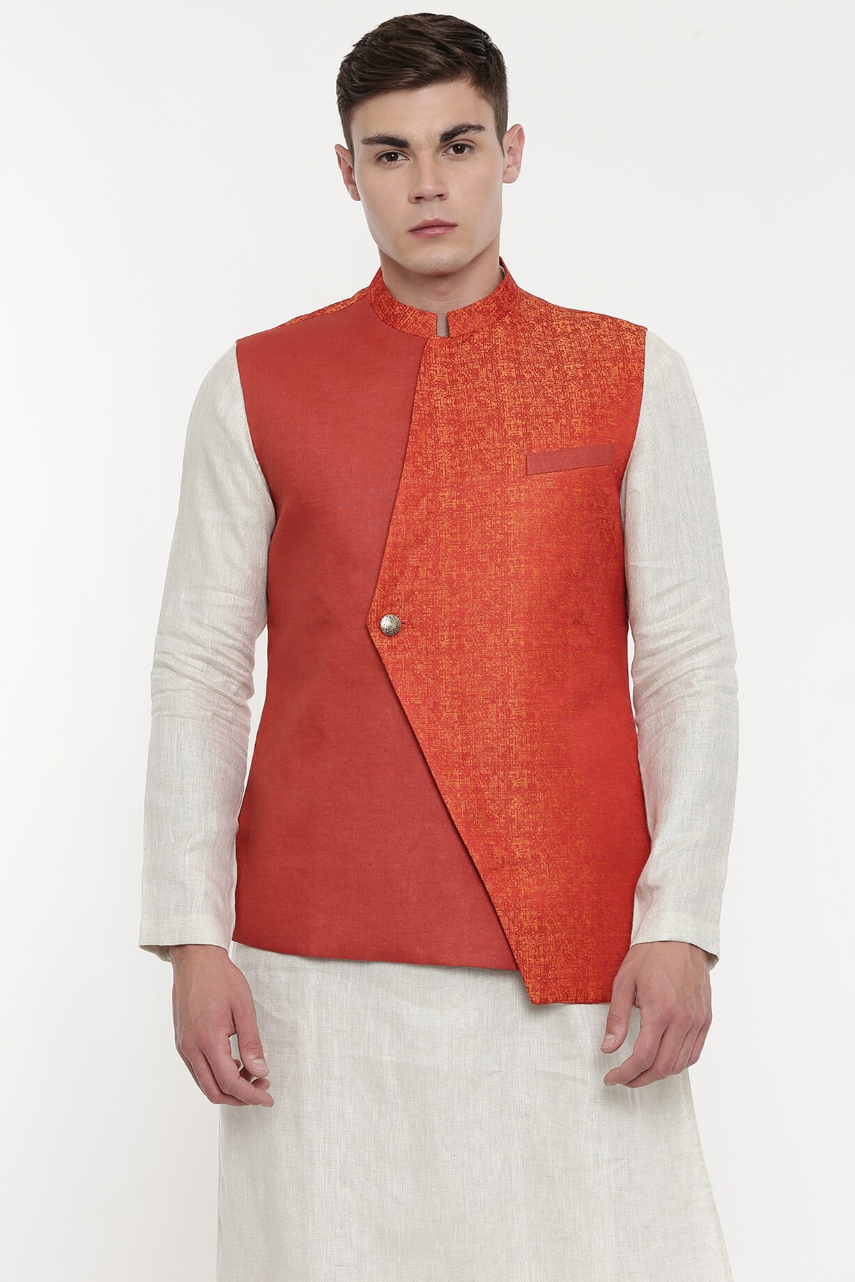 Orange Asymmetric Modi Jacket by Mayank Modi at Pernia's Pop Up Shop 2025