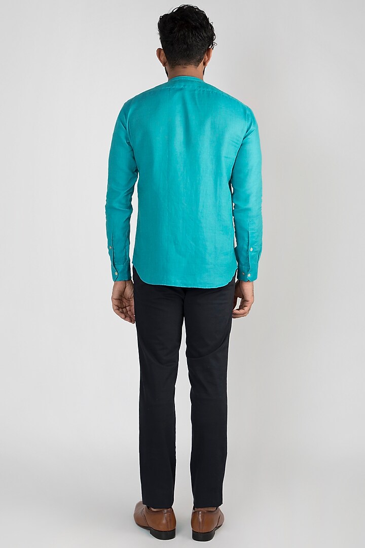 Cobalt Blue Linen Shirt Design by Mayank Modi at Pernia's Pop Up Shop 2024
