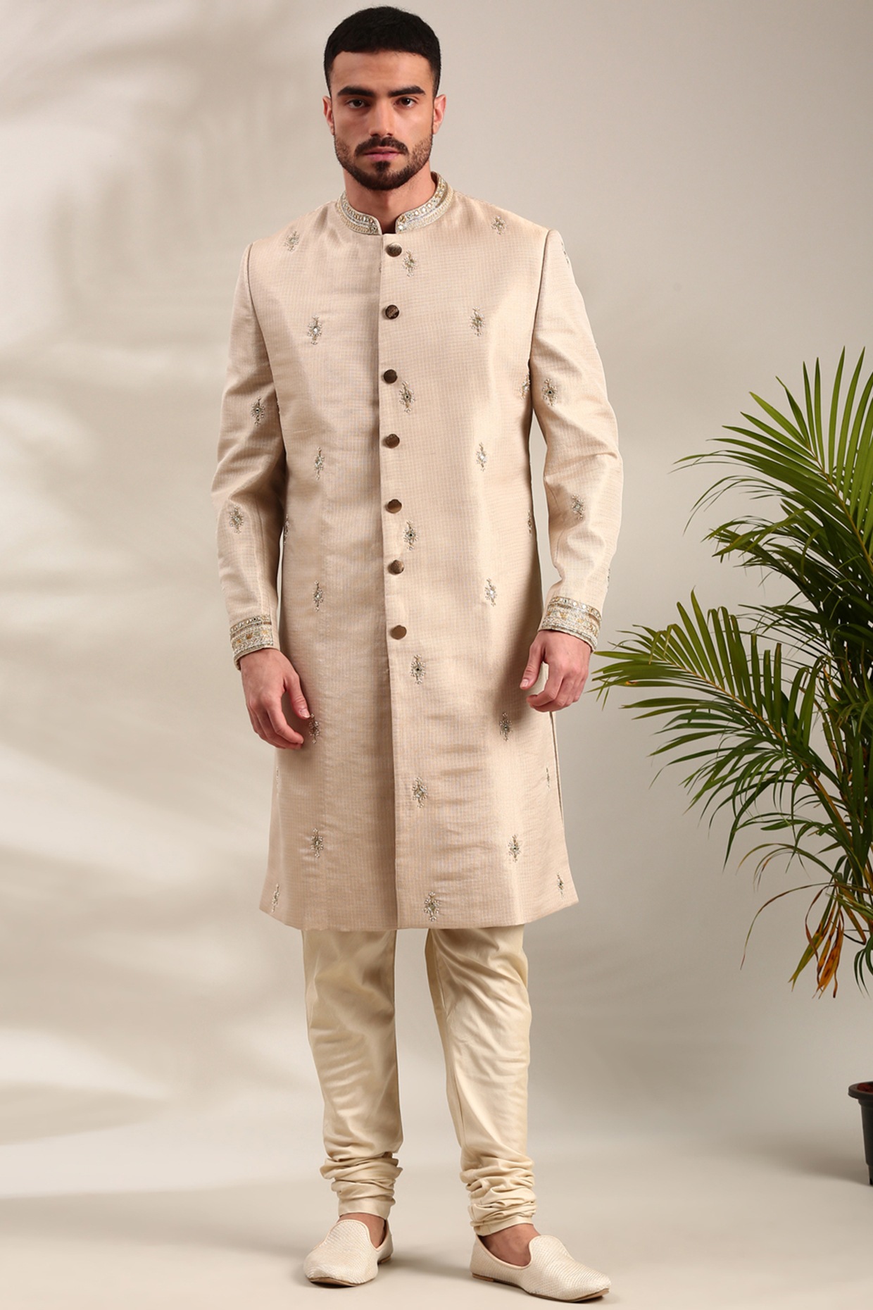 Gold Chanderi Wedding Sherwani Set by Mayank Modi at Pernia's Pop Up Shop 2025