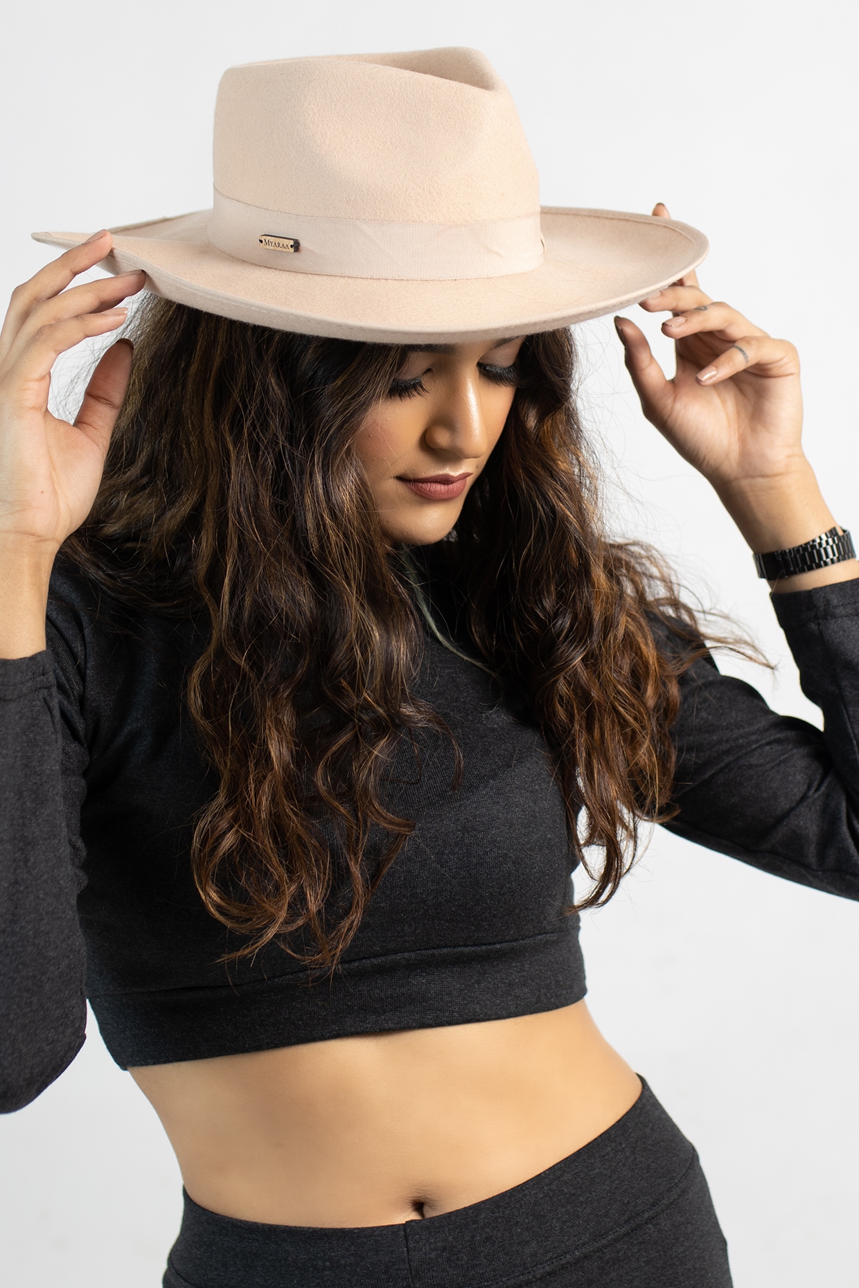 Peach Felt & Wool Mirage Fedora Hat by Myaraa by Namrata Lodha at Pernia's Pop Up Shop 2025