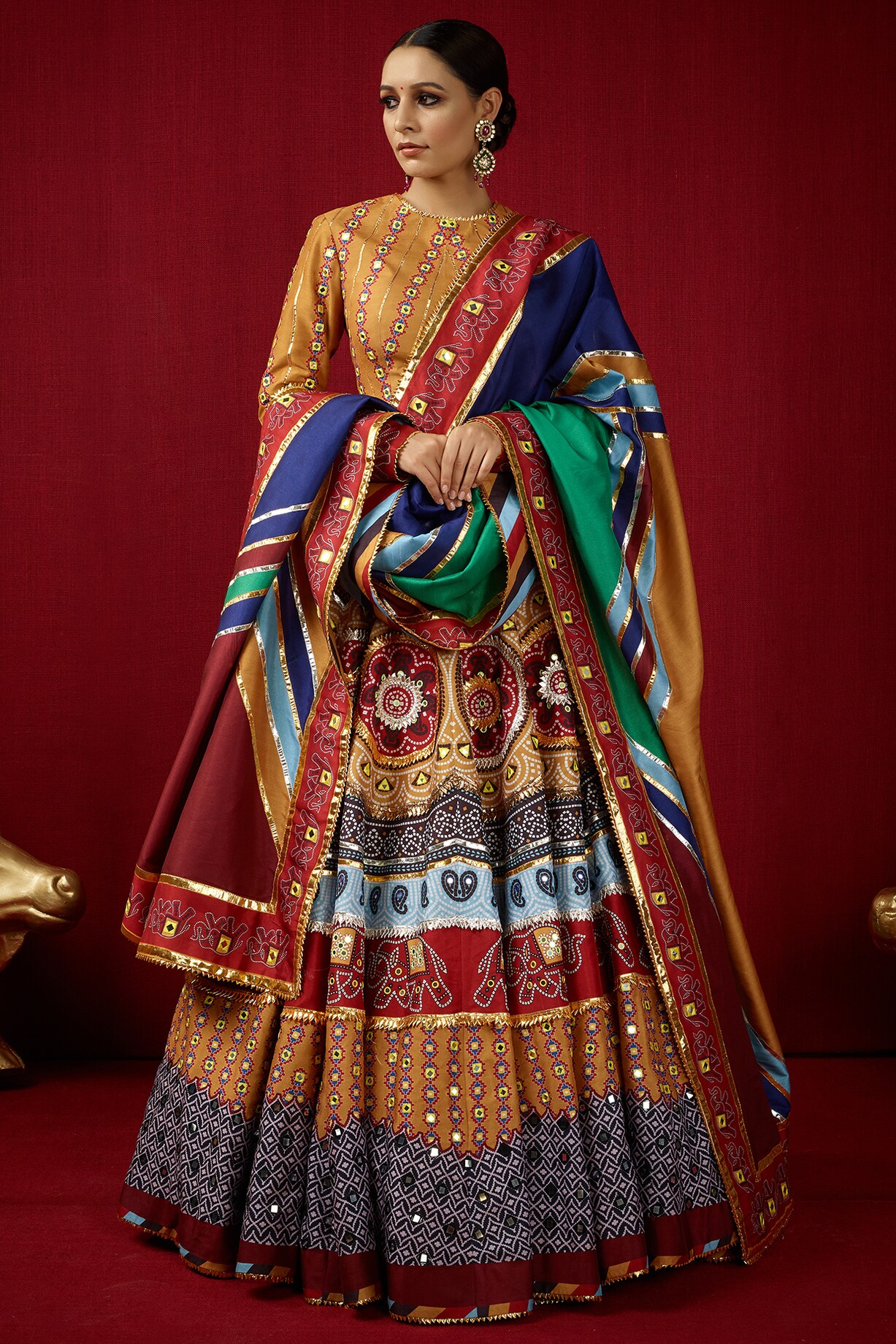 Multi-Colored Mysore Silk Printed & Embroidered Lehenga Set Design by ...