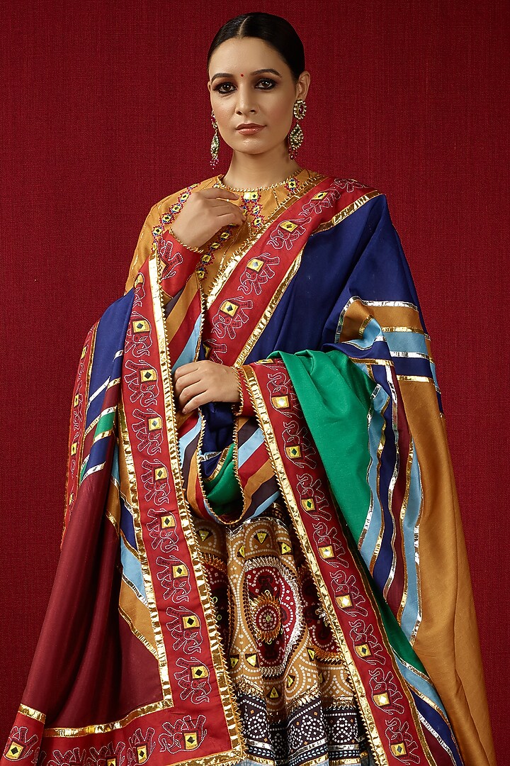 Multi-Colored Mysore Silk Printed & Embroidered Lehenga Set Design by ...