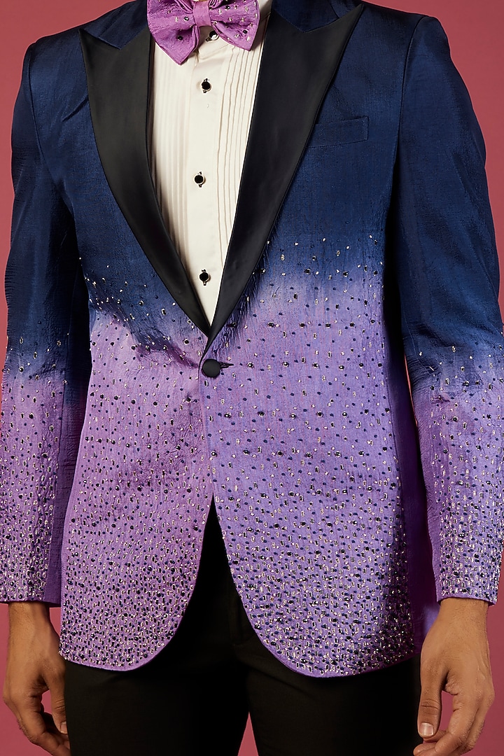 Blue & Lavender Ombre Silk Tuxedo Set by NAMAN AHUJA at Pernia's Pop Up ...