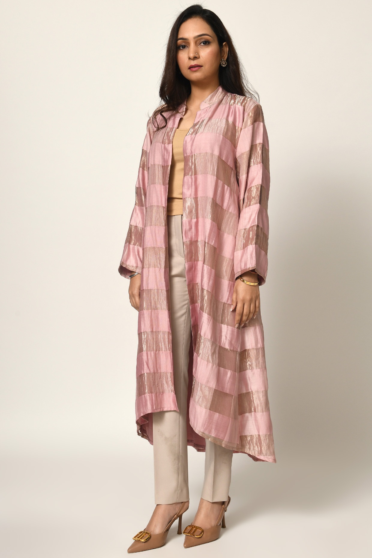 Rose Pink Silk Woven Jacket by Naina Arunima at Pernia's Pop Up Shop 2025